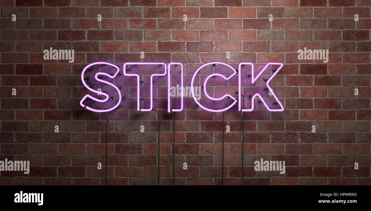 STICK - fluorescent Neon tube Sign on brickwork - Front view - 3D ...