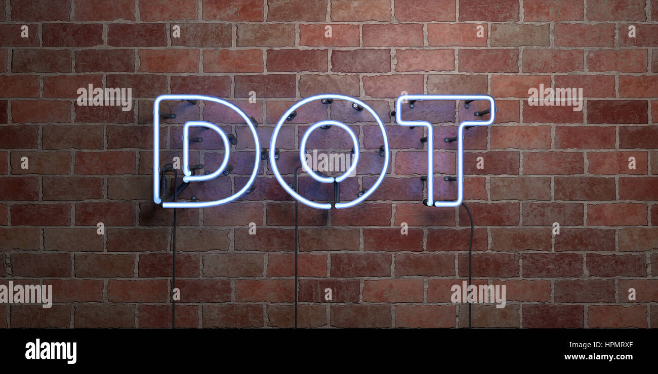 DOT - fluorescent Neon tube Sign on brickwork - Front view - 3D ...