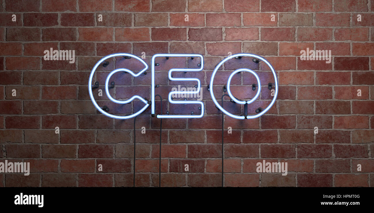 CEO - fluorescent Neon tube Sign on brickwork - Front view - 3D ...