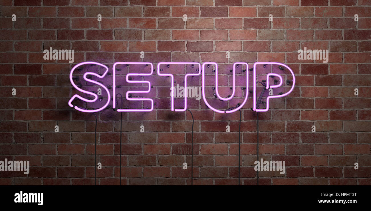 SETUP - fluorescent Neon tube Sign on brickwork - Front view - 3D ...