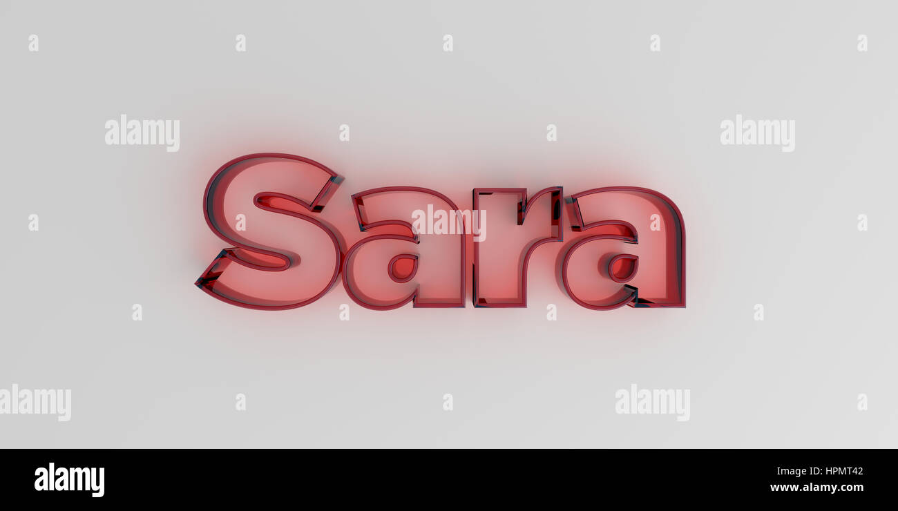 Sara - Red glass text on white background - 3D rendered royalty free ...