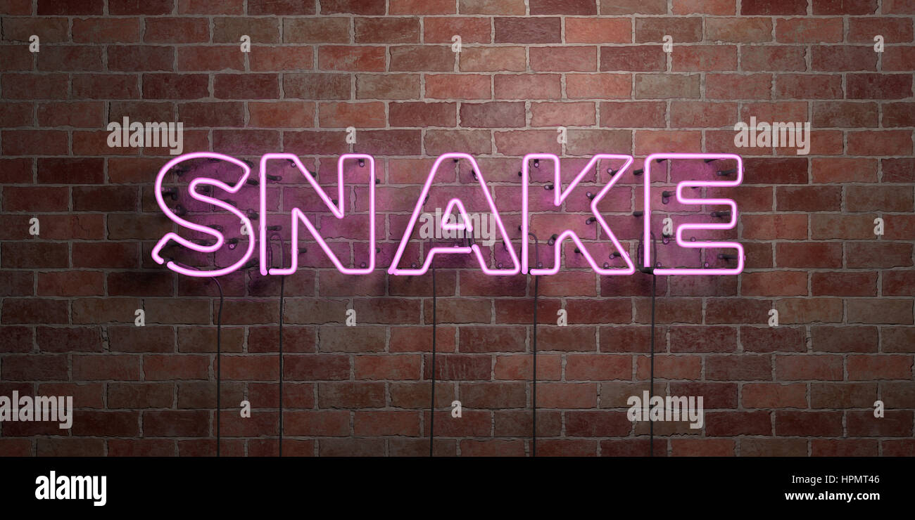 SNAKE - fluorescent Neon tube Sign on brickwork - Front view - 3D ...