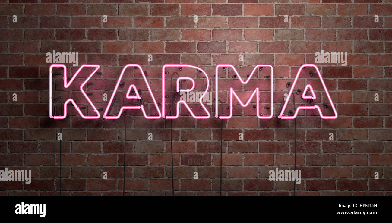 KARMA - fluorescent Neon tube Sign on brickwork - Front view - 3D ...
