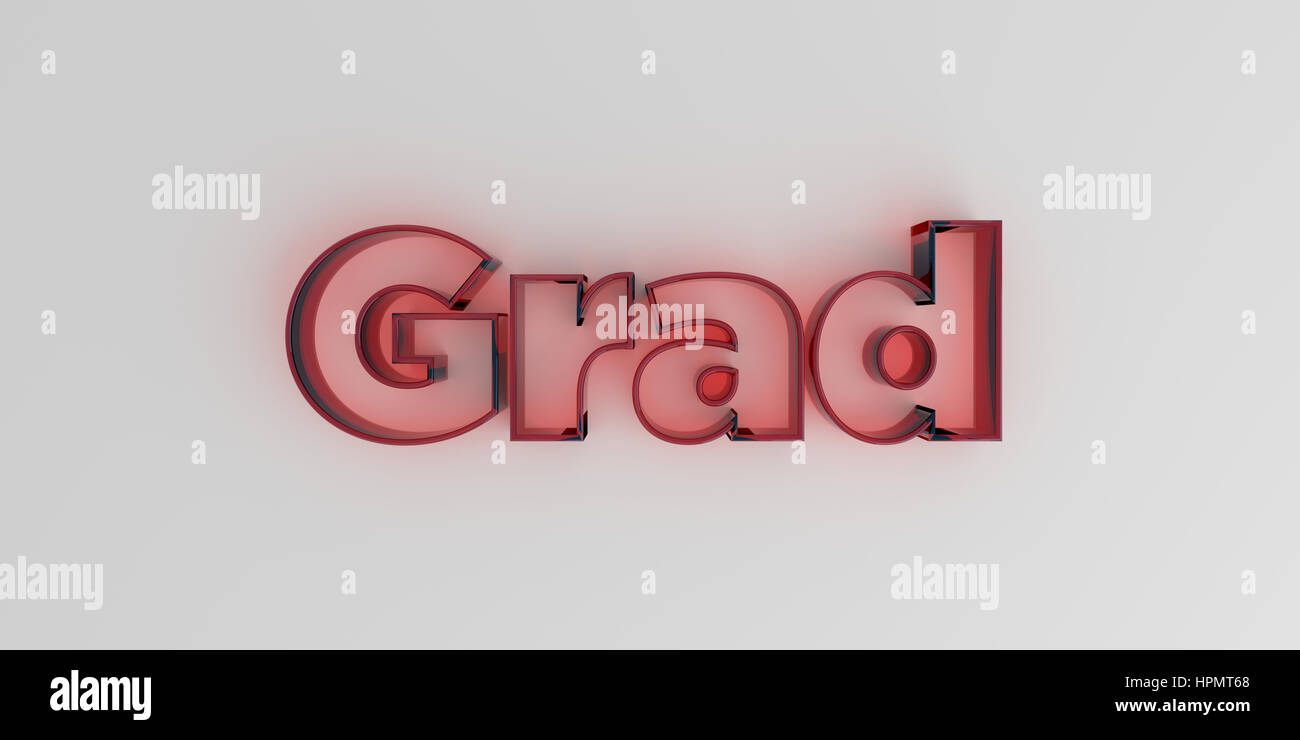 Grad - Red glass text on white background - 3D rendered royalty free ...