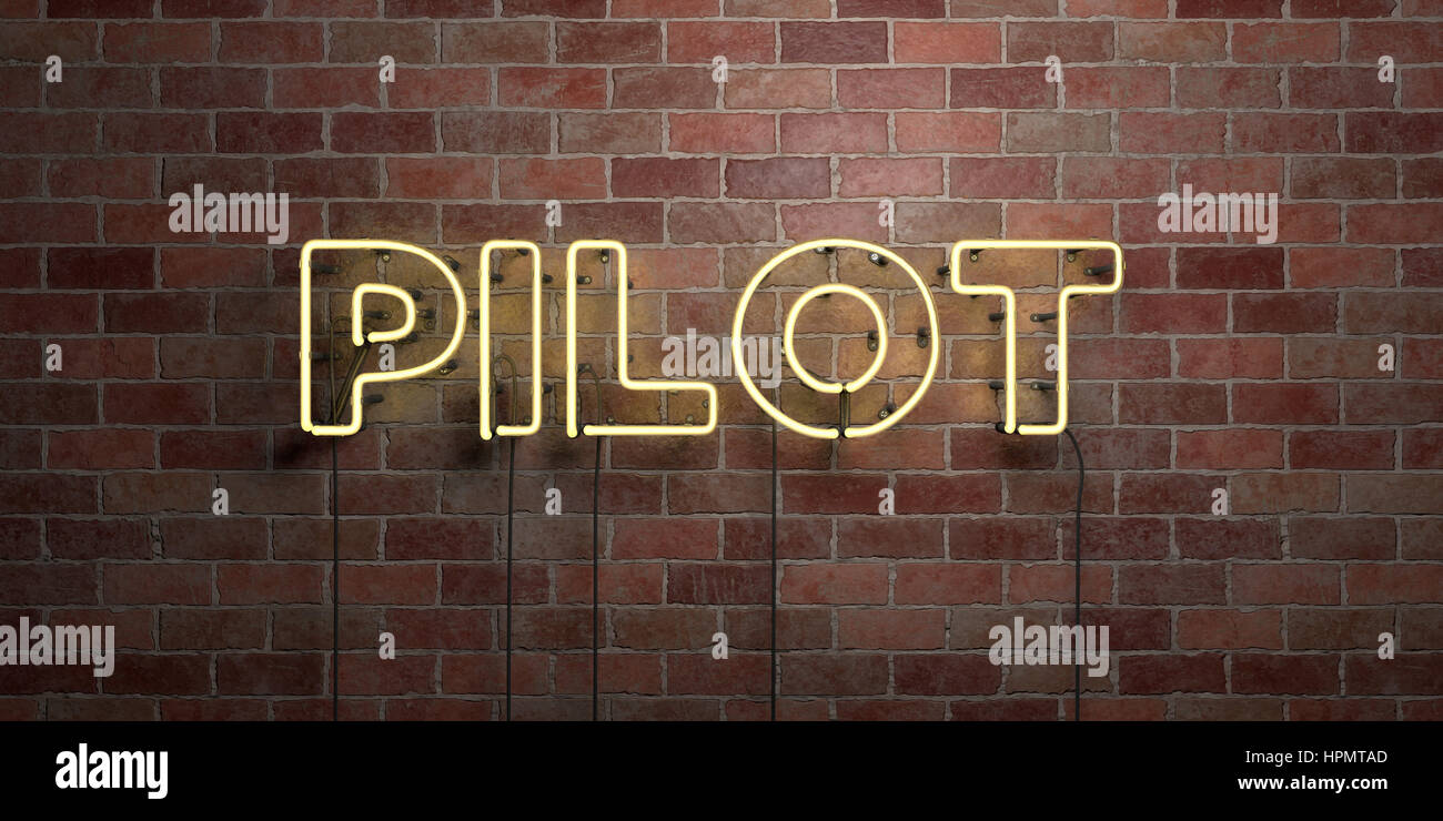 PILOT - fluorescent Neon tube Sign on brickwork - Front view - 3D ...