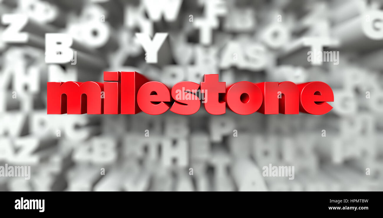 milestone - Red text on typography background - 3D rendered royalty ...