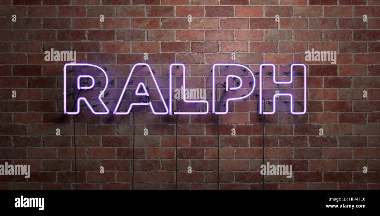 RALPH - fluorescent Neon tube Sign on brickwork - Front view - 3D ...