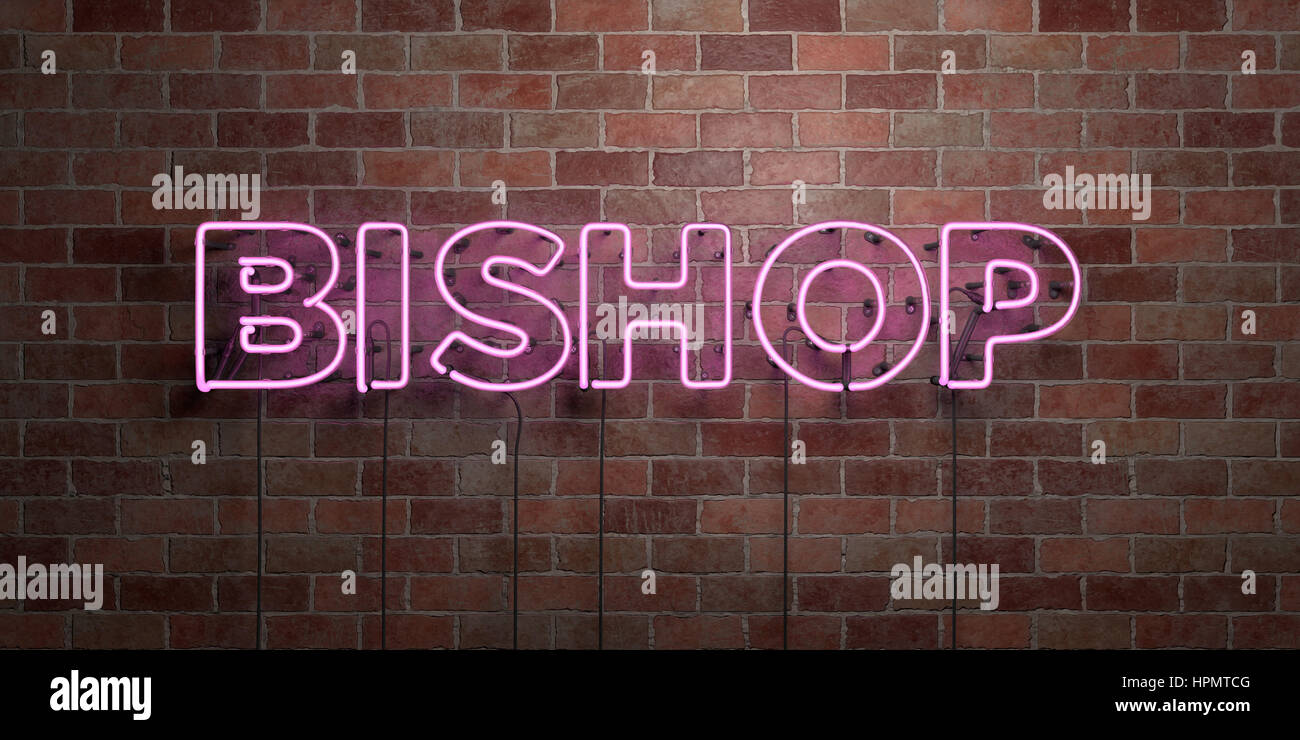 BISHOP - fluorescent Neon tube Sign on brickwork - Front view - 3D ...