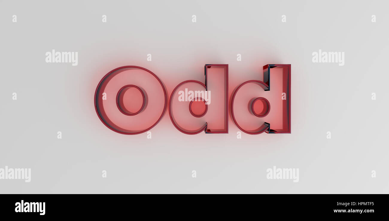 Odd - Red glass text on white background - 3D rendered royalty free ...