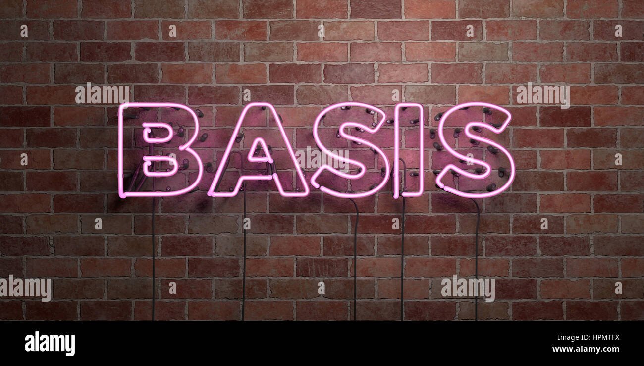 BASIS - fluorescent Neon tube Sign on brickwork - Front view - 3D ...