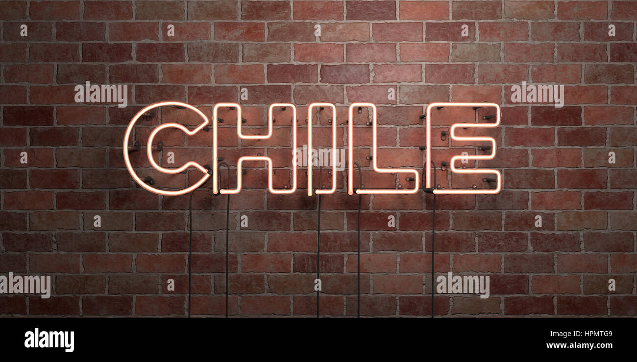 CHILE - fluorescent Neon tube Sign on brickwork - Front view - 3D ...