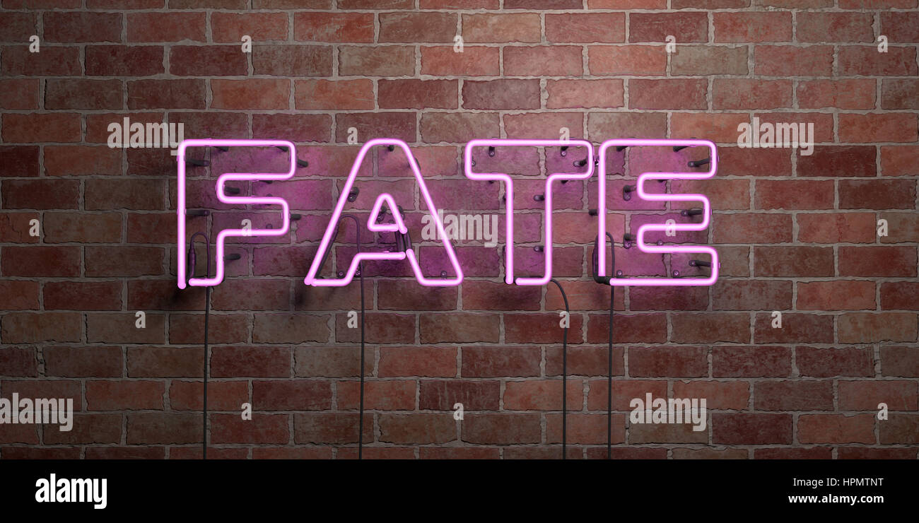 FATE - fluorescent Neon tube Sign on brickwork - Front view - 3D ...