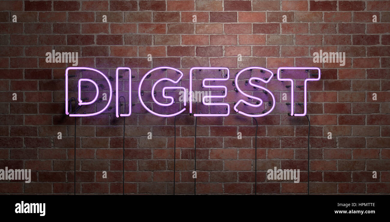 DIGEST - fluorescent Neon tube Sign on brickwork - Front view - 3D ...