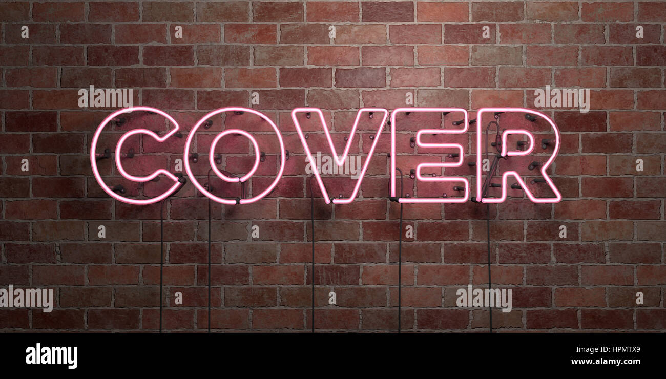 COVER - fluorescent Neon tube Sign on brickwork - Front view - 3D ...