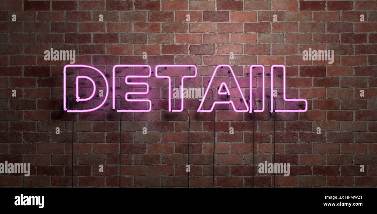 DETAIL - fluorescent Neon tube Sign on brickwork - Front view - 3D ...