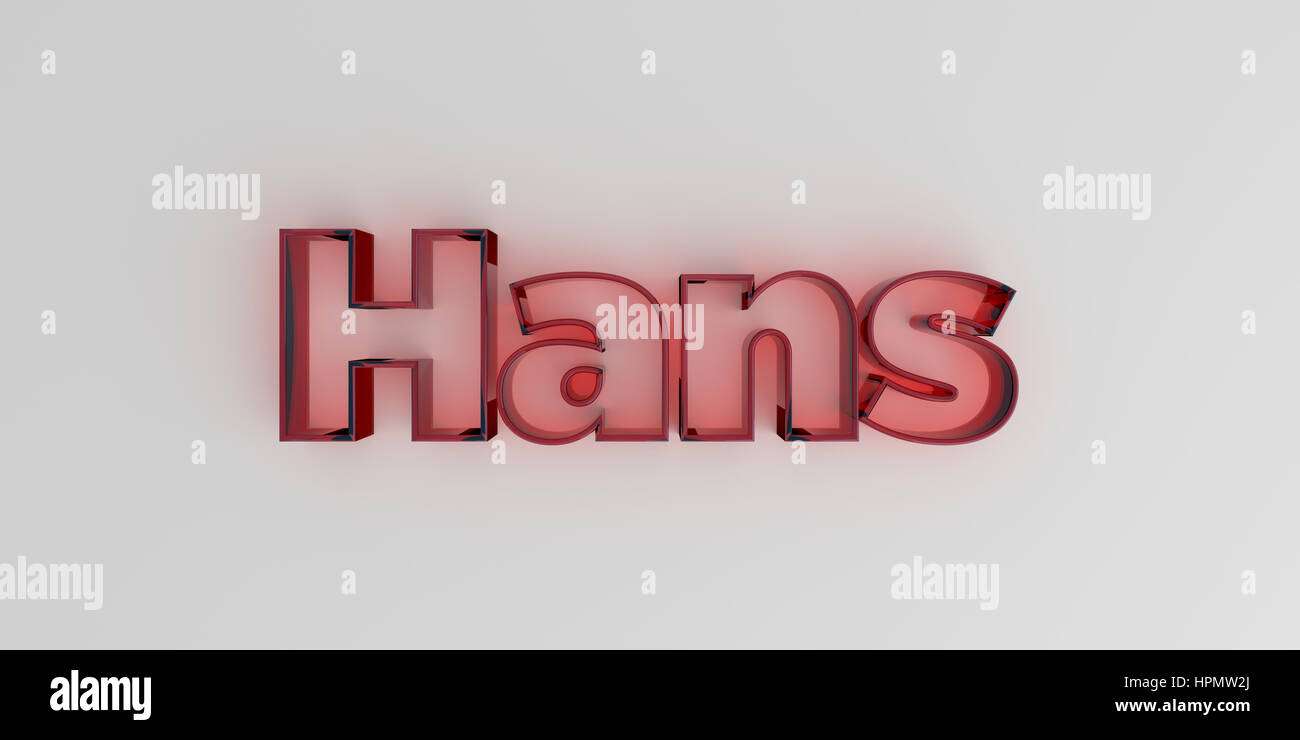 Hans - Red glass text on white background - 3D rendered royalty free ...