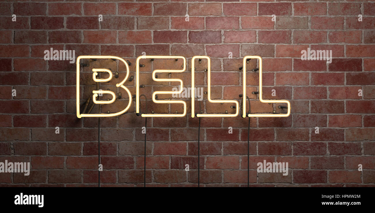BELL - fluorescent Neon tube Sign on brickwork - Front view - 3D ...