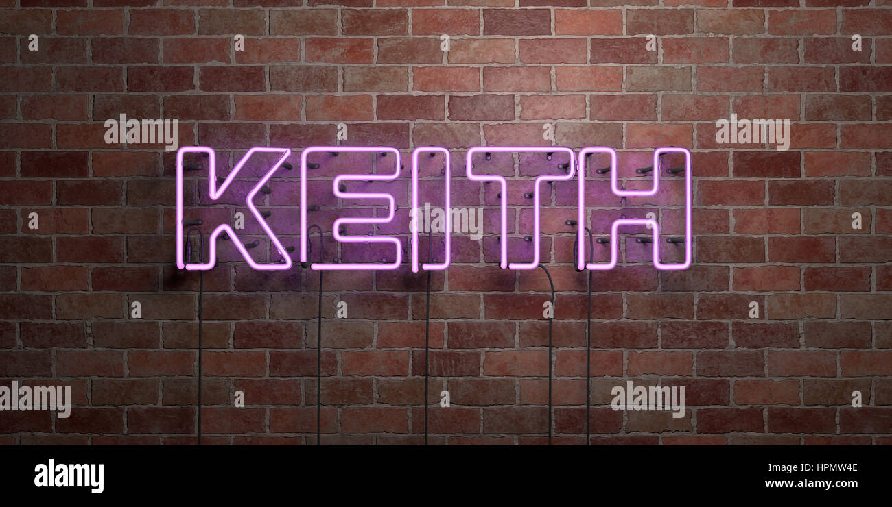 KEITH - fluorescent Neon tube Sign on brickwork - Front view - 3D ...