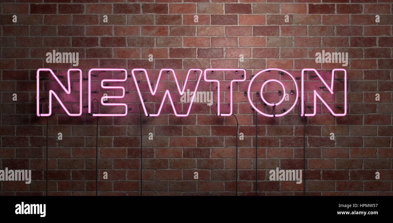 NEWTON - fluorescent Neon tube Sign on brickwork - Front view - 3D ...