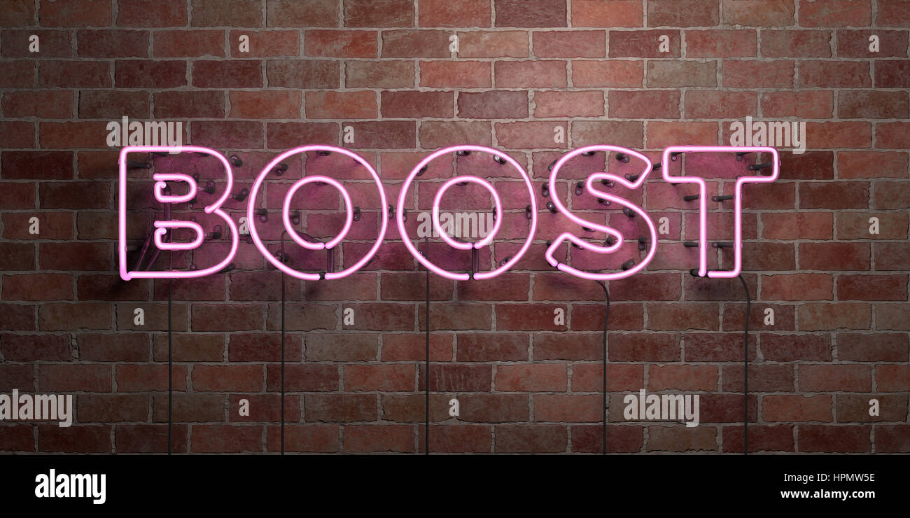 BOOST - fluorescent Neon tube Sign on brickwork - Front view - 3D ...