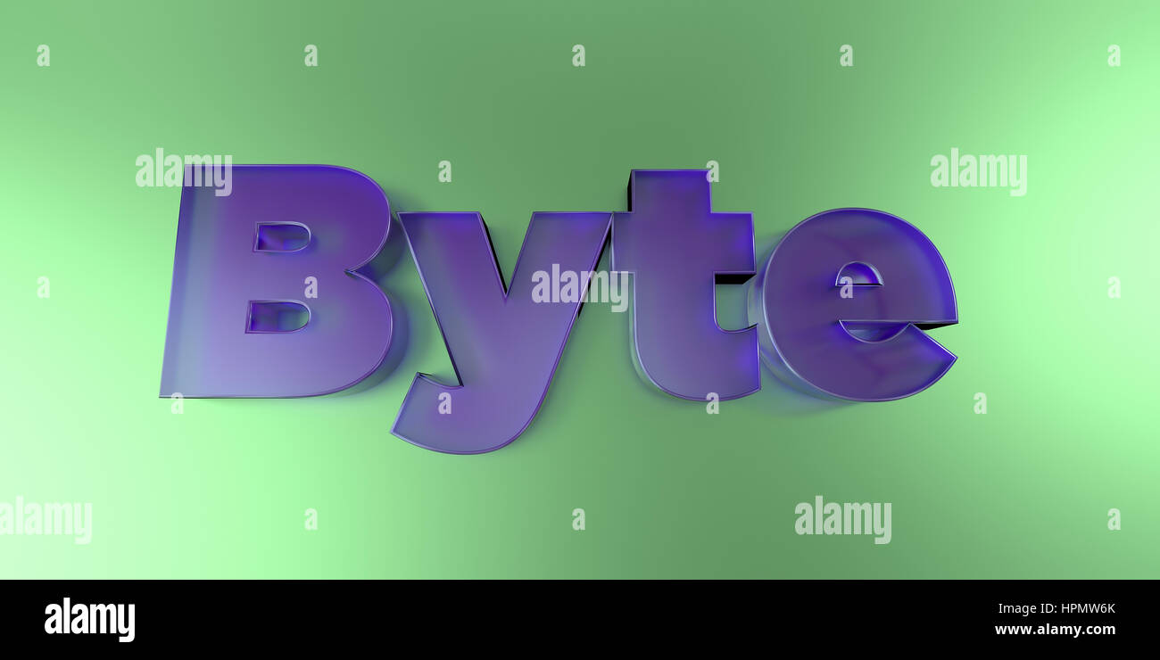 Byte - colorful glass text on vibrant background - 3D rendered royalty ...