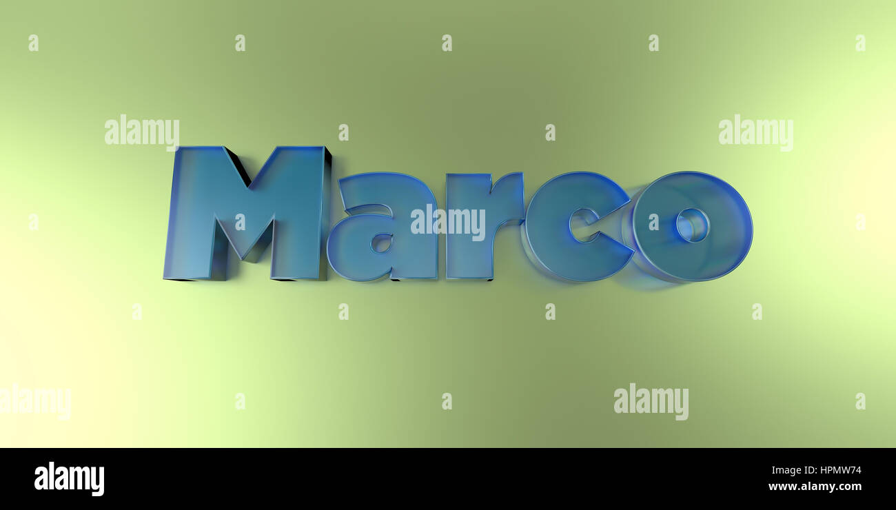 Marco - colorful glass text on vibrant background - 3D rendered royalty ...