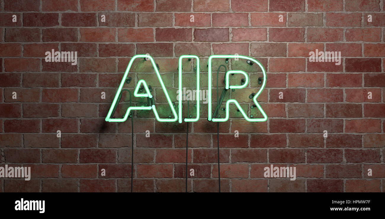 AIR - fluorescent Neon tube Sign on brickwork - Front view - 3D ...