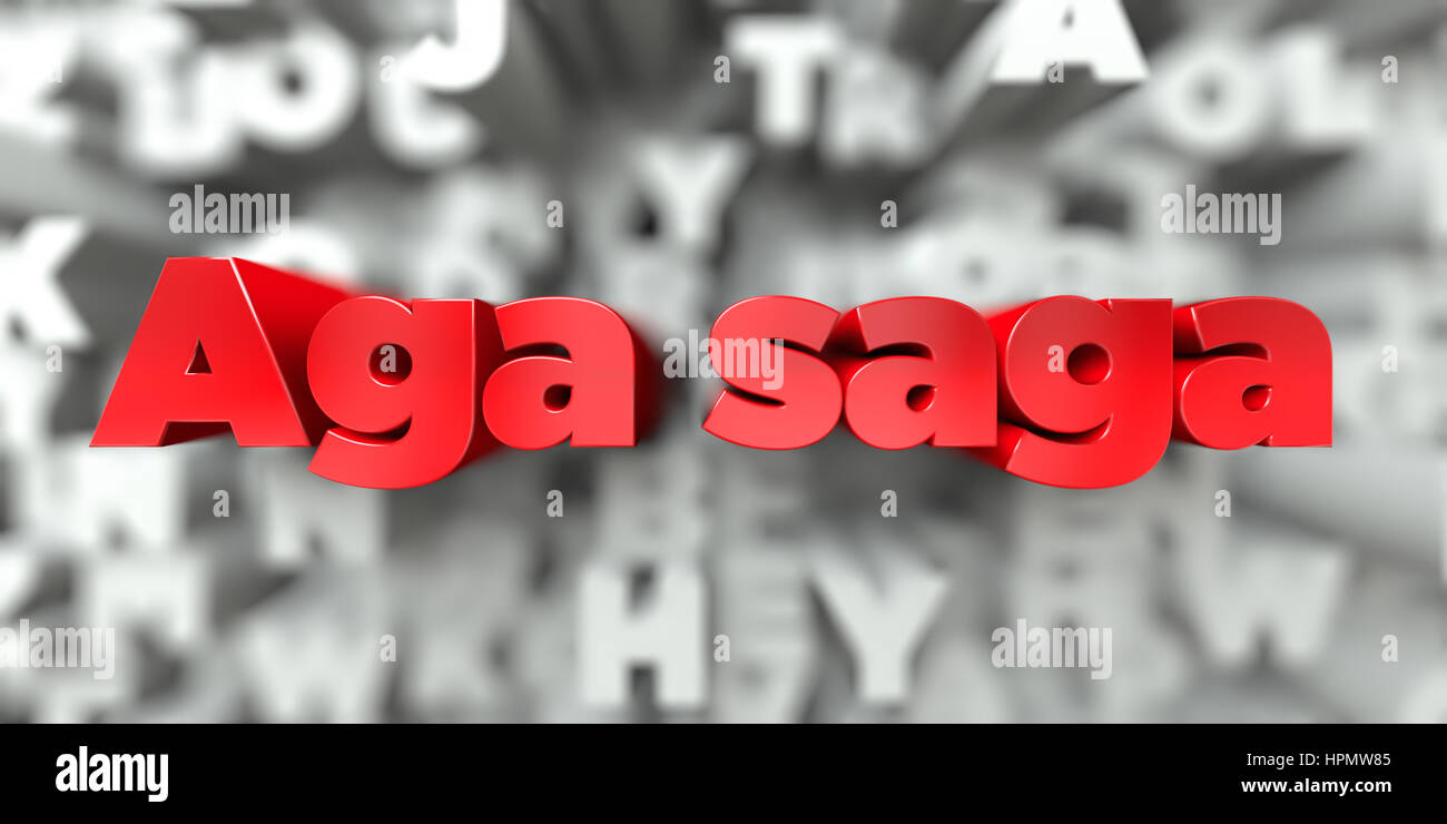 Aga saga - Red text on typography background - 3D rendered royalty free ...
