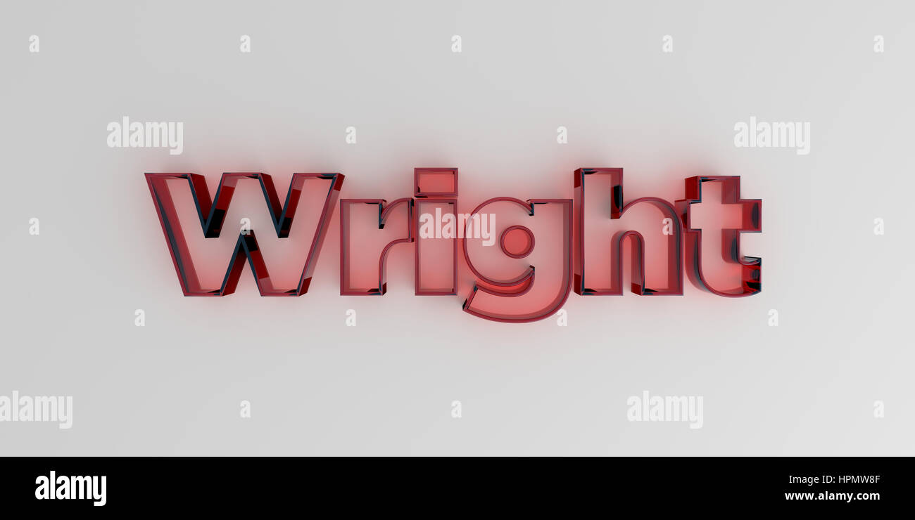 Wright - Red glass text on white background - 3D rendered royalty free ...
