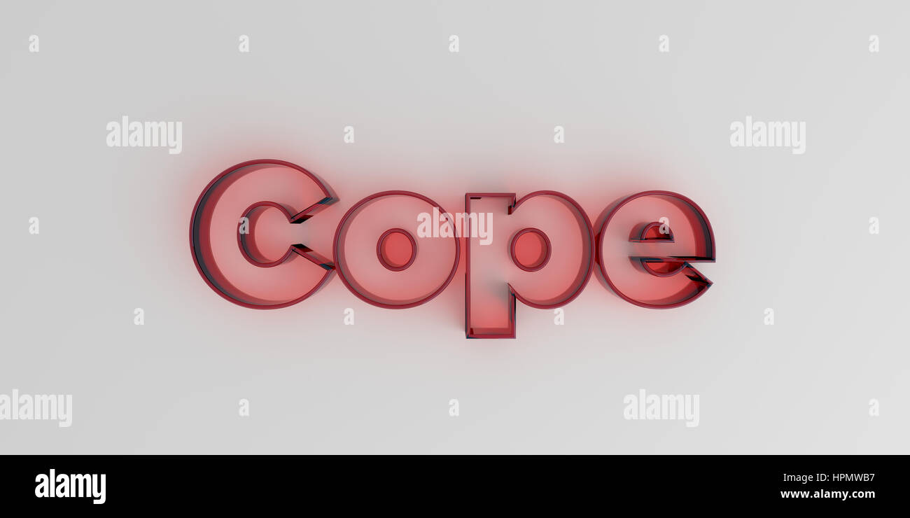 Cope - Red glass text on white background - 3D rendered royalty free ...