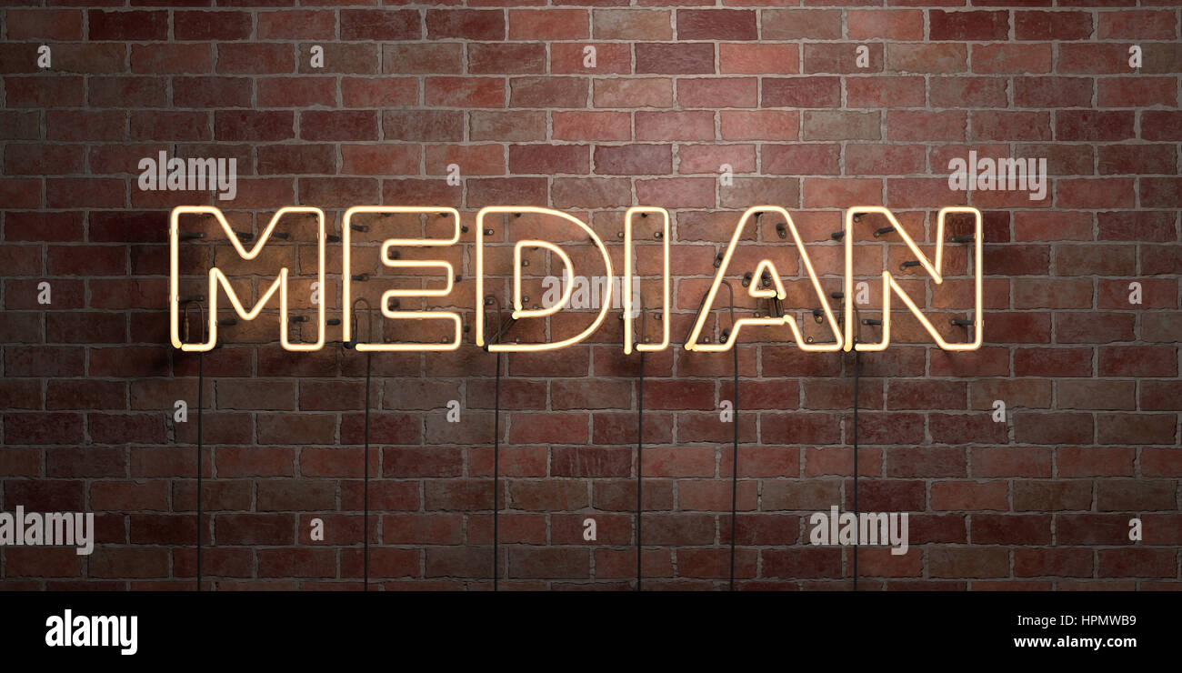 MEDIAN - fluorescent Neon tube Sign on brickwork - Front view - 3D ...