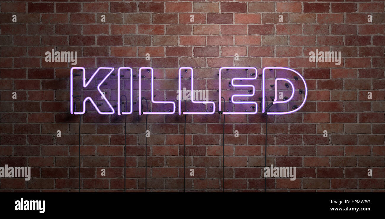 KILLED - fluorescent Neon tube Sign on brickwork - Front view - 3D ...