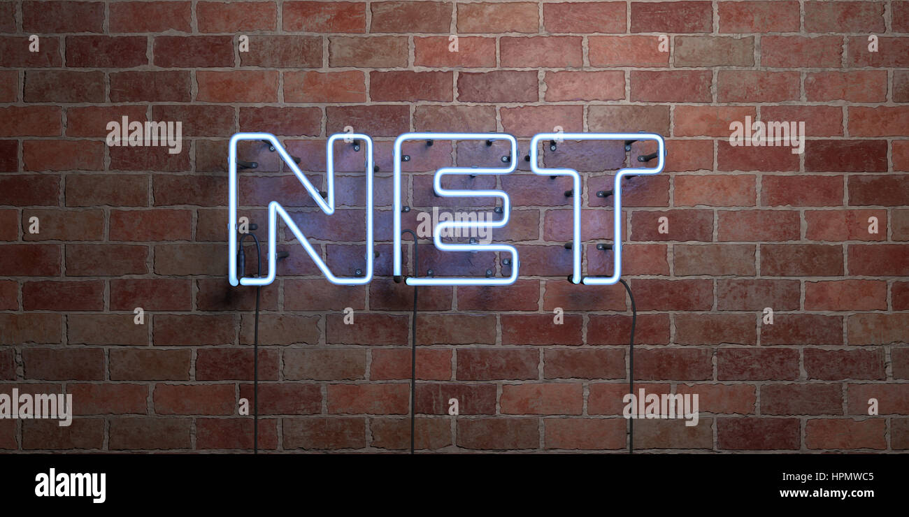 NET - fluorescent Neon tube Sign on brickwork - Front view - 3D ...