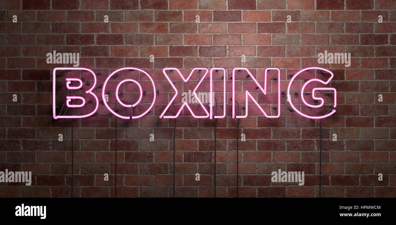 BOXING - fluorescent Neon tube Sign on brickwork - Front view - 3D ...