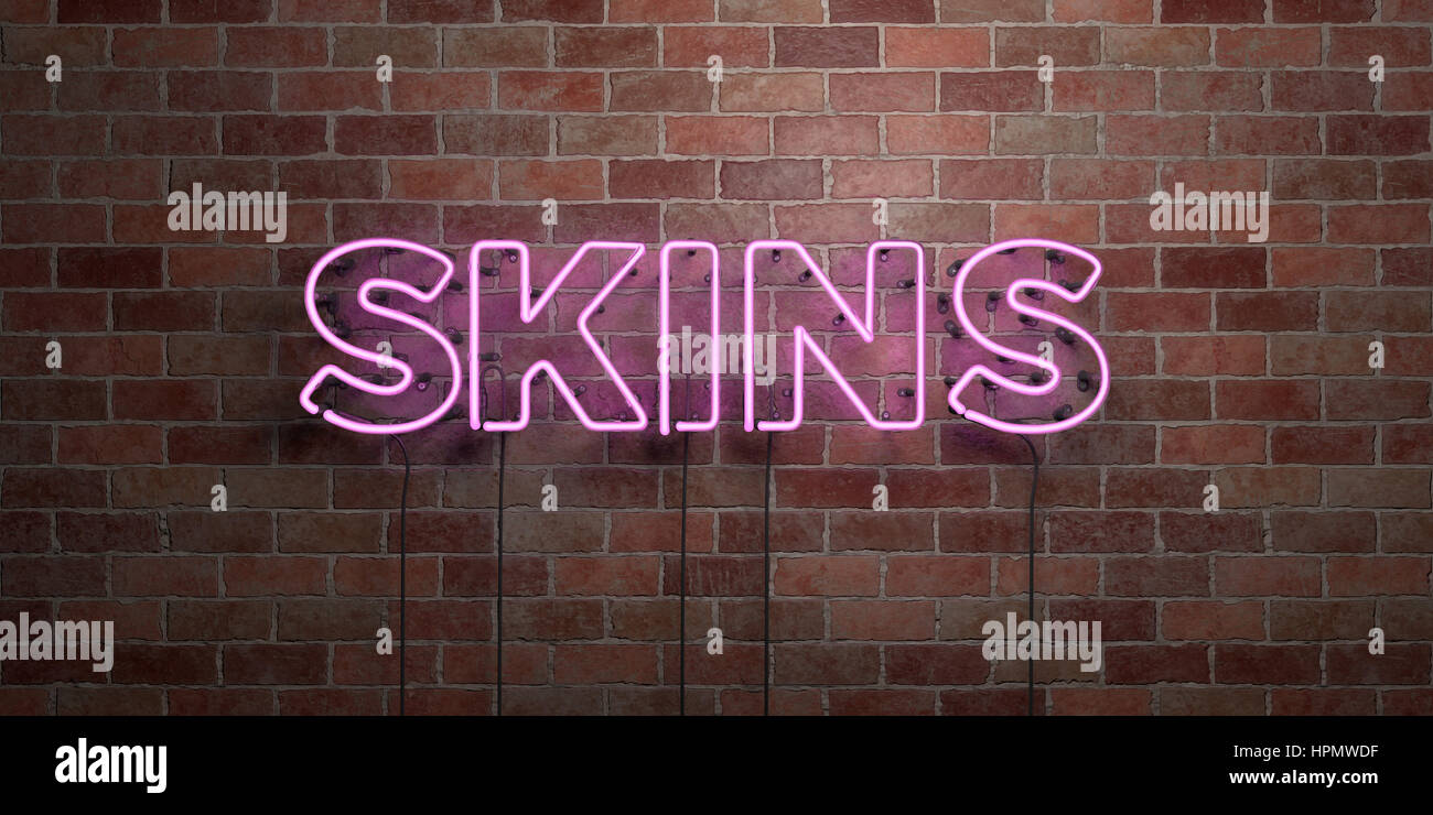 SKINS - fluorescent Neon tube Sign on brickwork - Front view - 3D ...