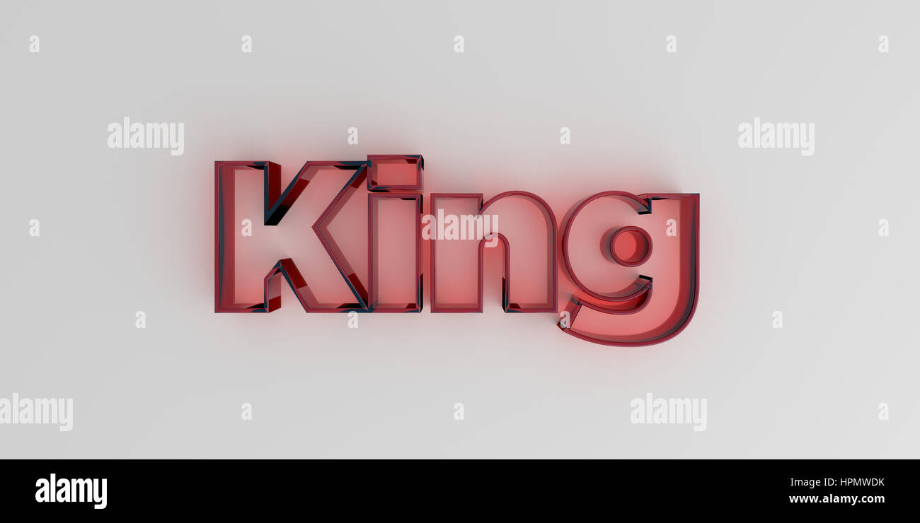 King - Red glass text on white background - 3D rendered royalty free ...