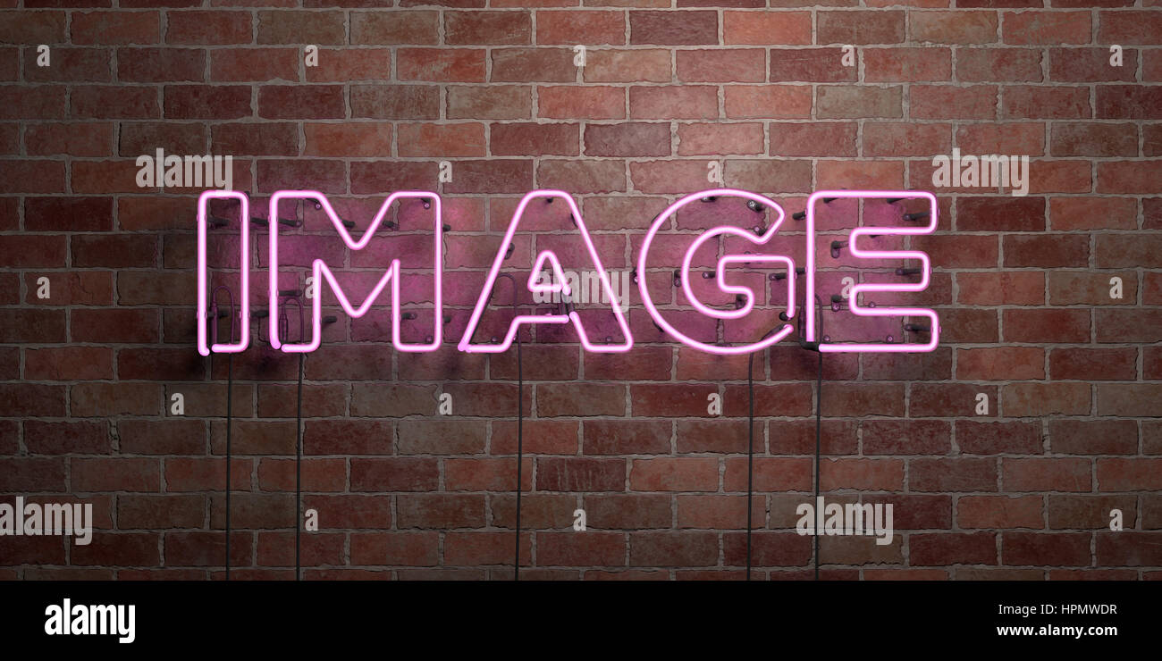 IMAGE - fluorescent Neon tube Sign on brickwork - Front view - 3D ...