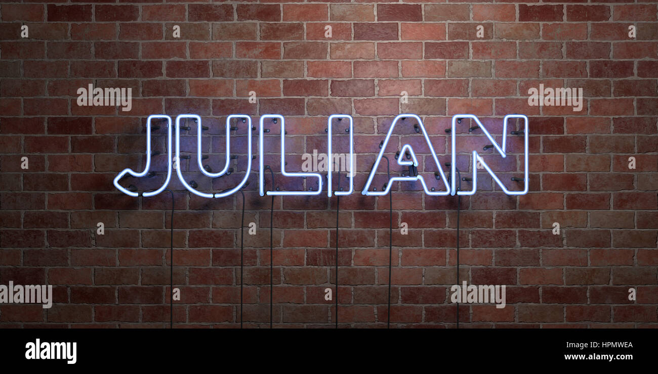 JULIAN - fluorescent Neon tube Sign on brickwork - Front view - 3D ...