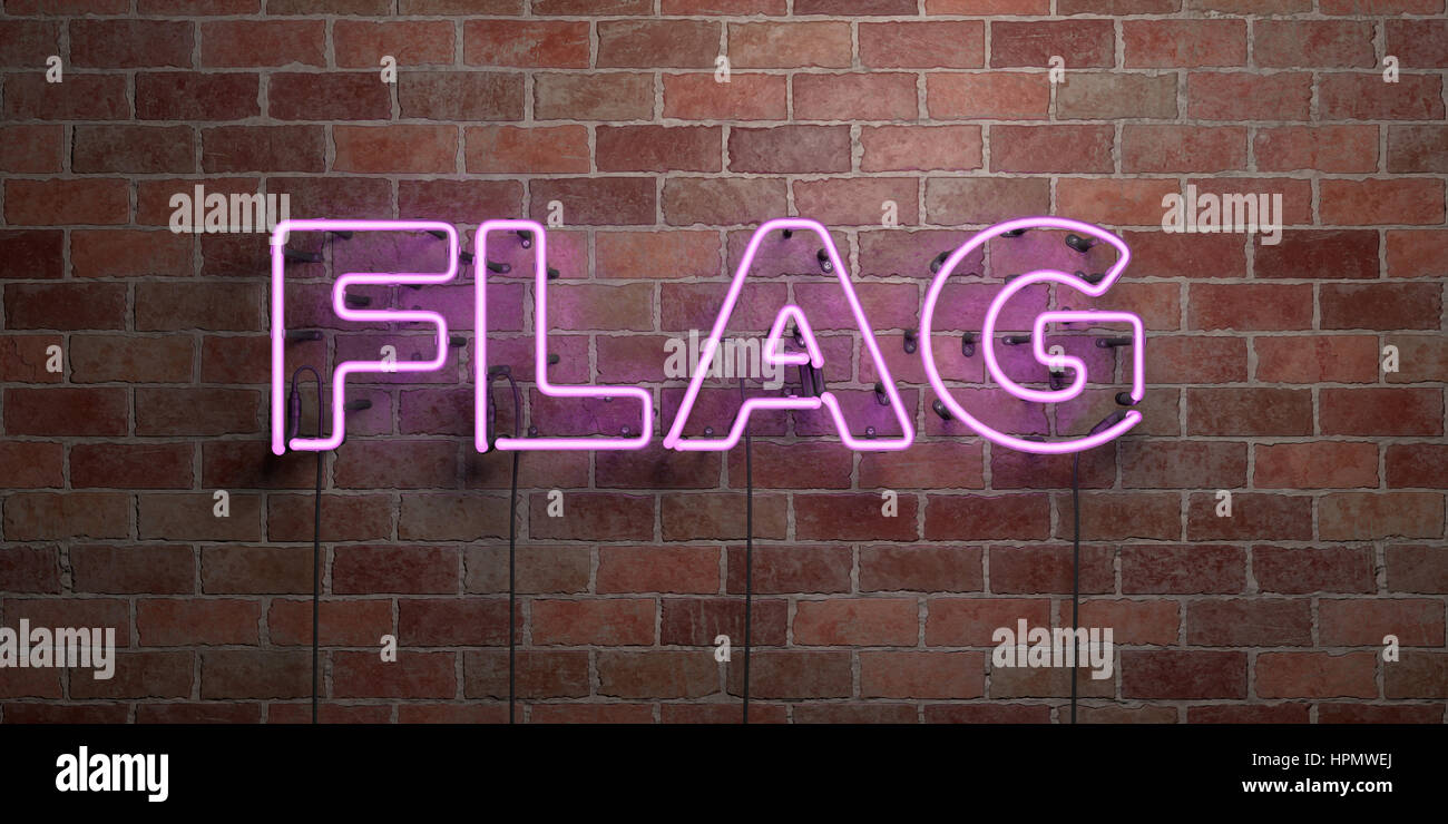 FLAG - fluorescent Neon tube Sign on brickwork - Front view - 3D ...