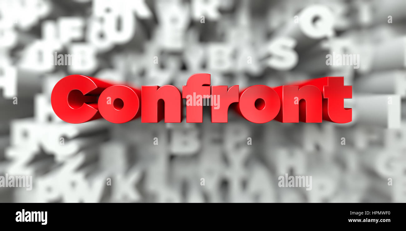 Confront - Red text on typography background - 3D rendered royalty free ...
