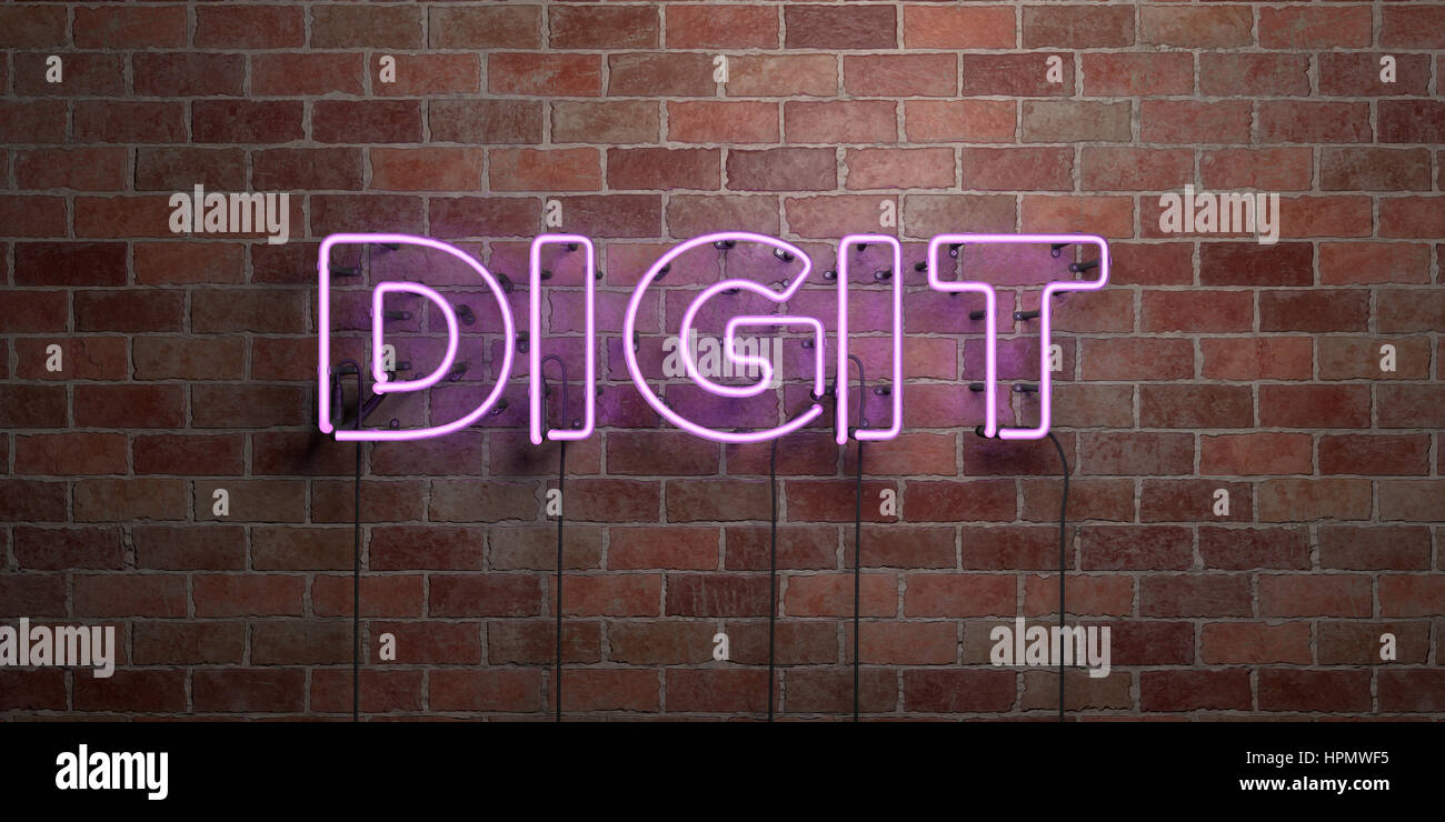 DIGIT - fluorescent Neon tube Sign on brickwork - Front view - 3D ...