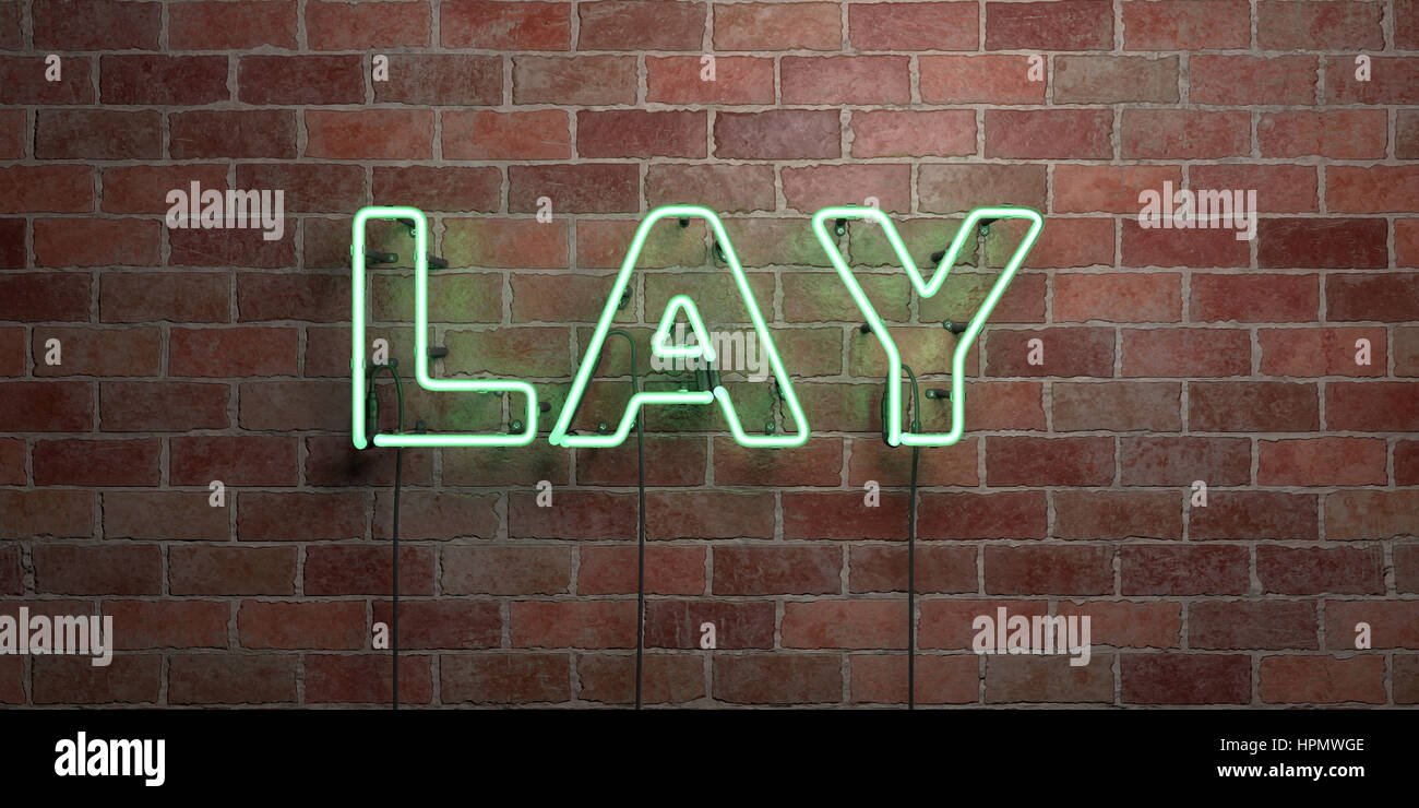 LAY - fluorescent Neon tube Sign on brickwork - Front view - 3D ...
