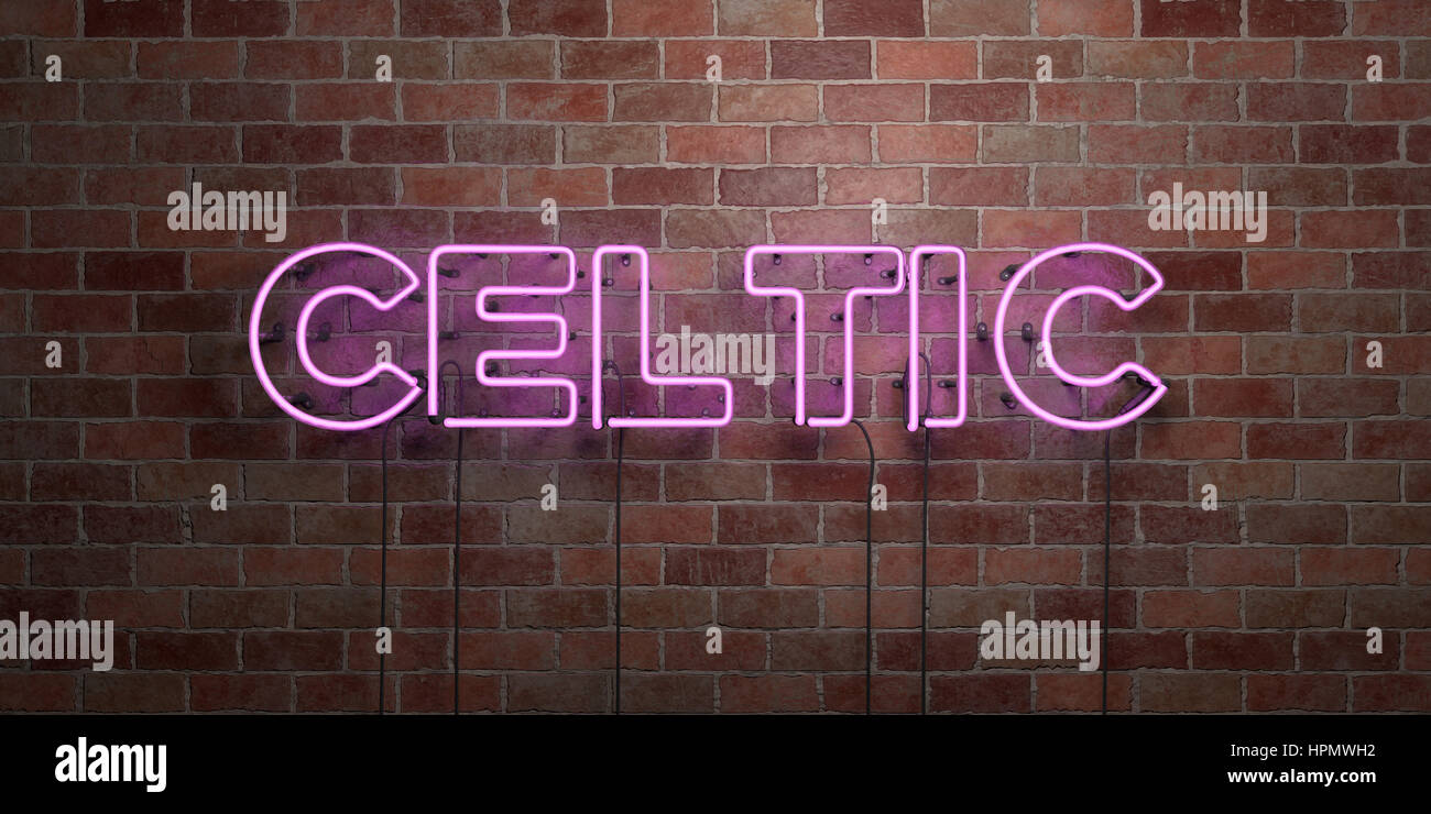 CELTIC - fluorescent Neon tube Sign on brickwork - Front view - 3D ...