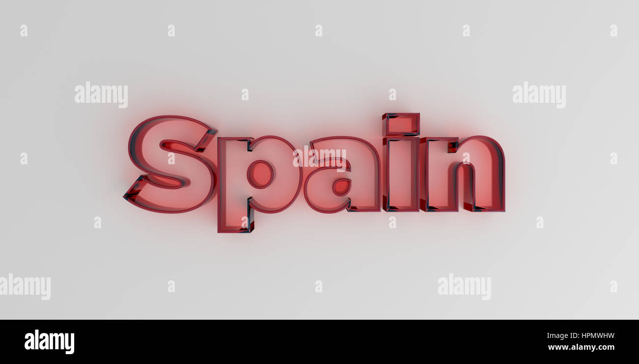 Spain - Red glass text on white background - 3D rendered royalty free ...