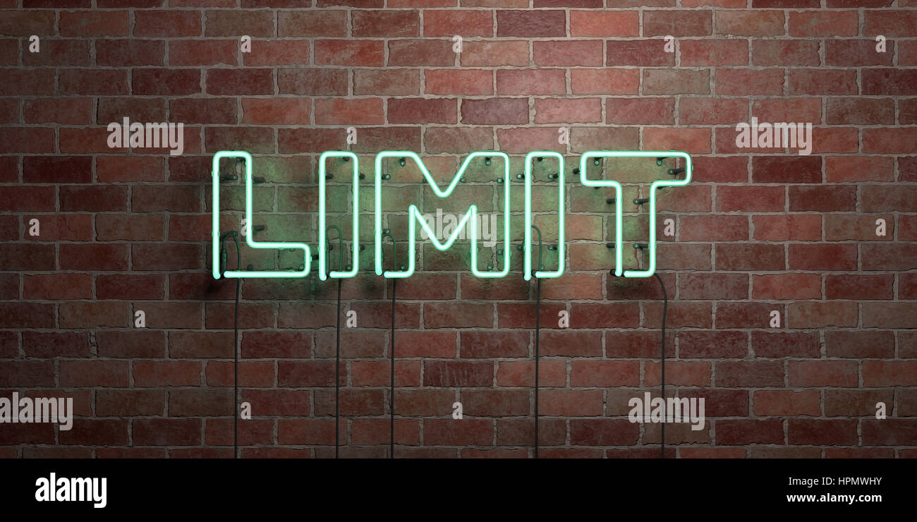 LIMIT - fluorescent Neon tube Sign on brickwork - Front view - 3D ...