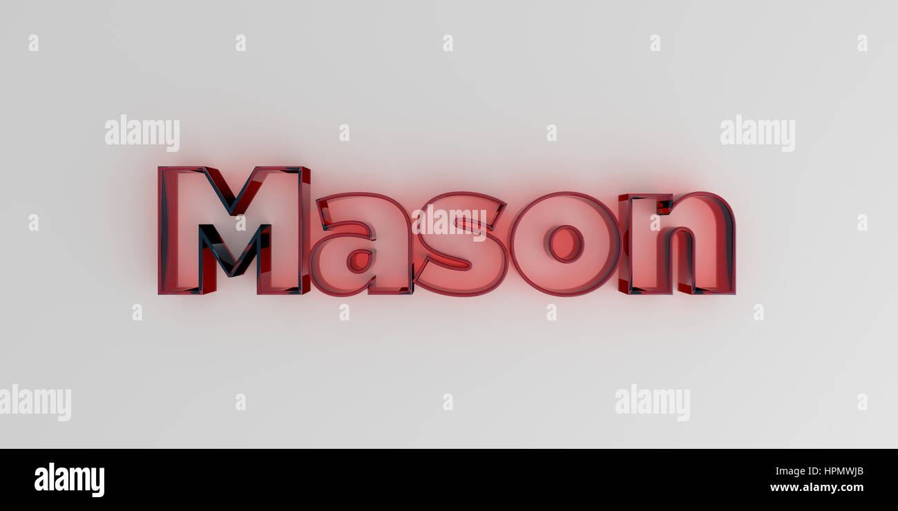 Mason - Red glass text on white background - 3D rendered royalty free ...