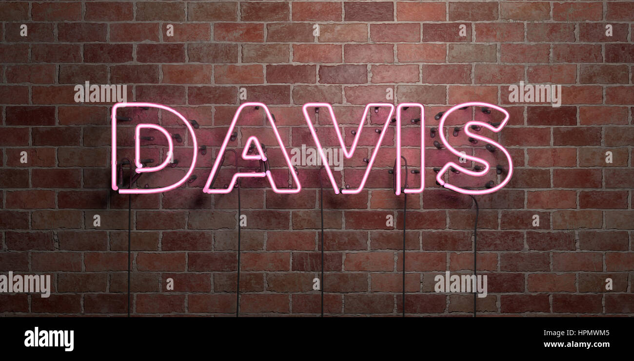 DAVIS - fluorescent Neon tube Sign on brickwork - Front view - 3D ...