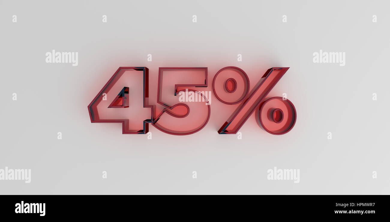 45% - Red glass text on white background - 3D rendered royalty free ...