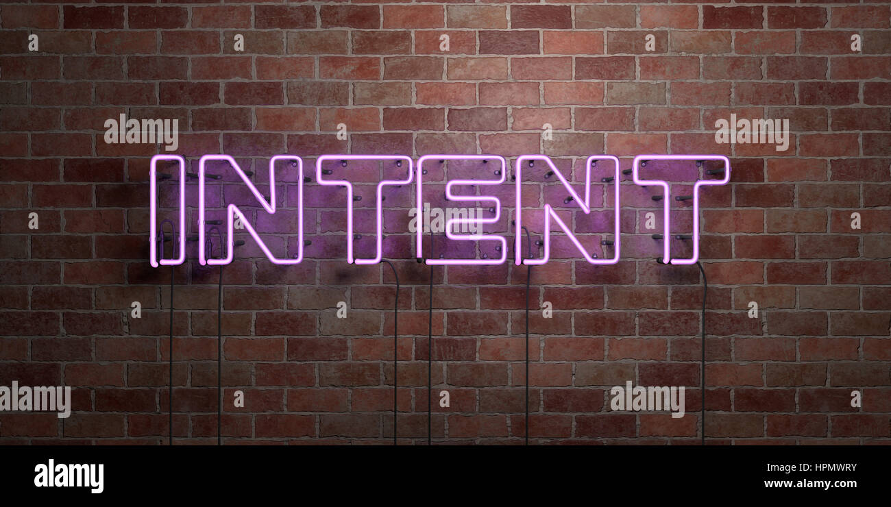INTENT - fluorescent Neon tube Sign on brickwork - Front view - 3D ...
