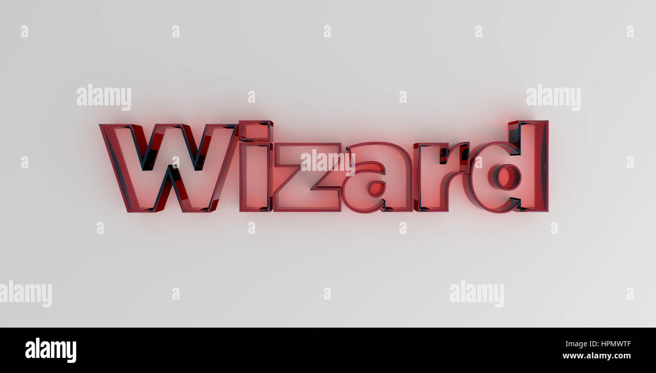 Wizard - Red glass text on white background - 3D rendered royalty free ...